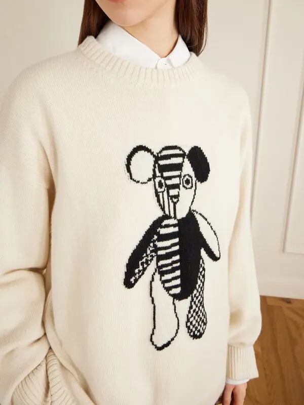 THE ELDER STATESMAN Teddy Intarsia-knit Cashmere Sweater - Ivory