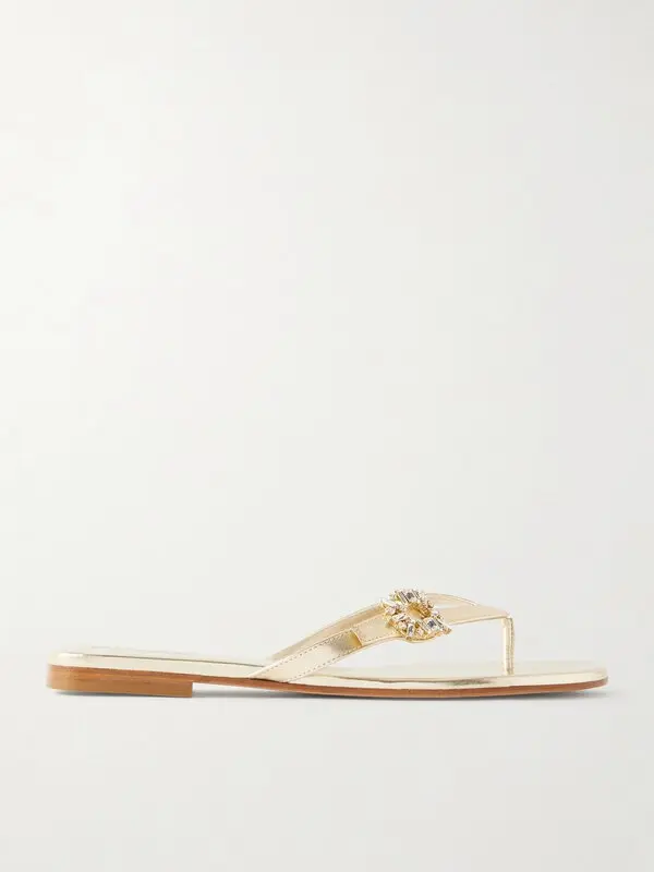 ROGER VIVIER Strass B Crystal-embellished Metallic Leather Sandals - Gold