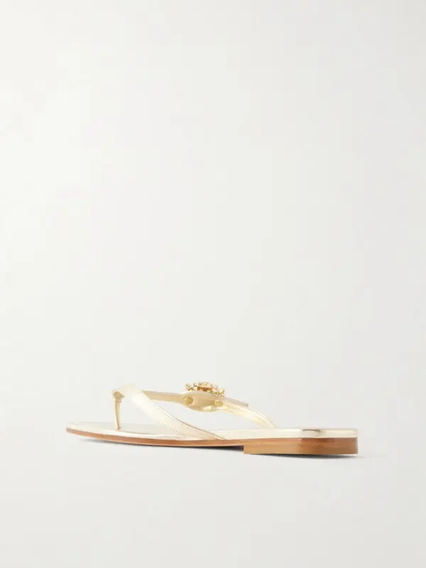 ROGER VIVIER Strass B Crystal-embellished Metallic Leather Sandals - Gold