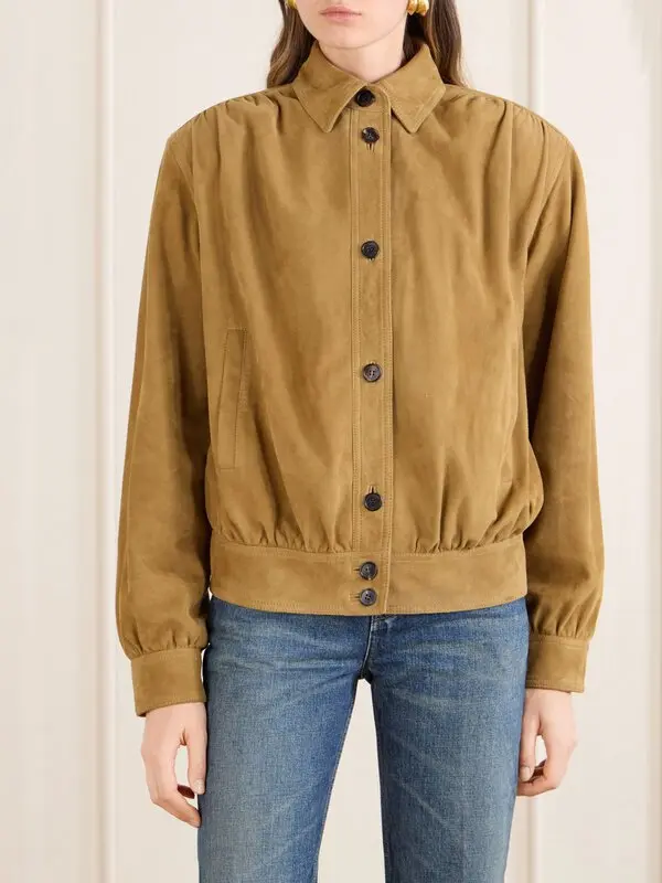 Saint Laurent Suede Blouson Jacket - Brown