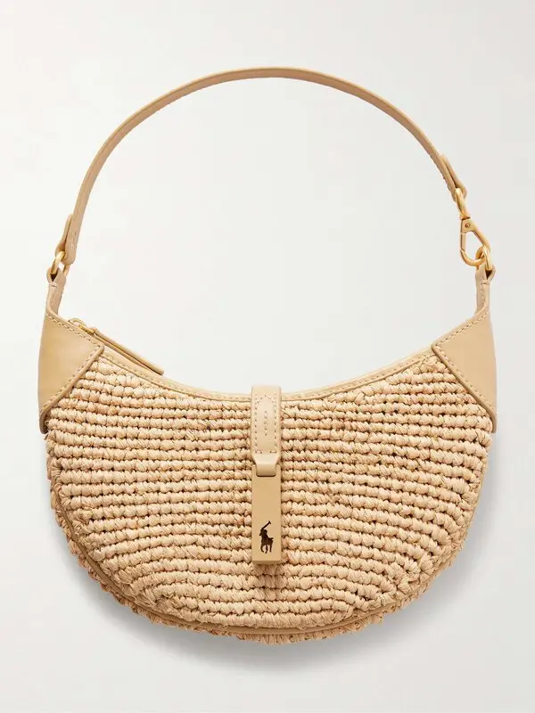 Polo Ralph Lauren Polo Id Small Leather-trimmed Raffia Shoulder Bag - Beige