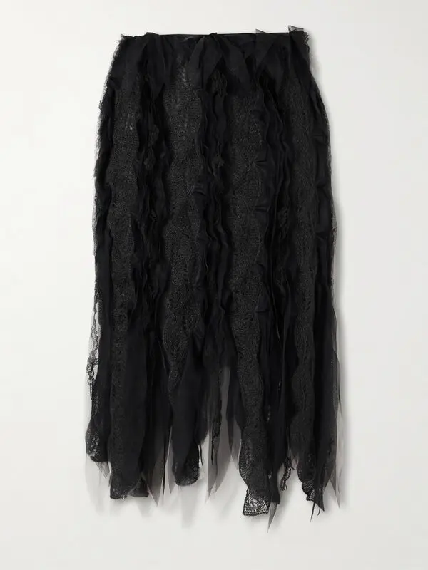 PAULINE DUJANCOURT Tulle-trimmed Brushed-knit Midi Skirt