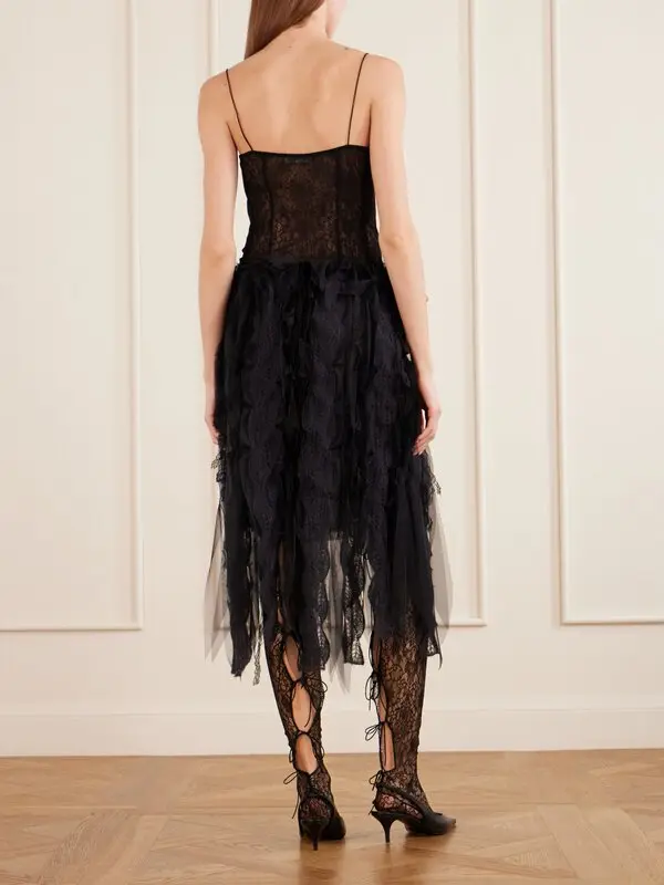 PAULINE DUJANCOURT Tulle-trimmed Brushed-knit Midi Skirt