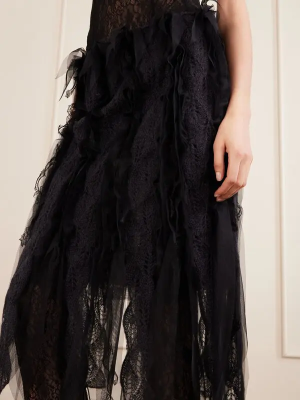 PAULINE DUJANCOURT Tulle-trimmed Brushed-knit Midi Skirt