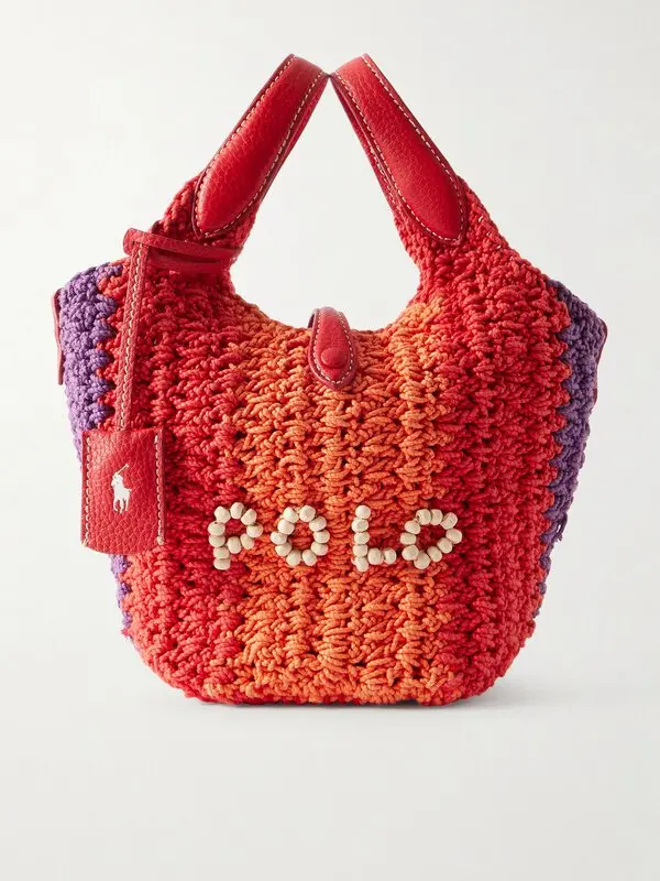 Polo Ralph Lauren Polo Play Small Leather-trimmed Crocheted Bucket Bag