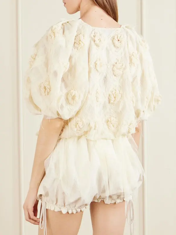 PAULINE DUJANCOURT Lace-trimmed Embroidered Organza Jacket