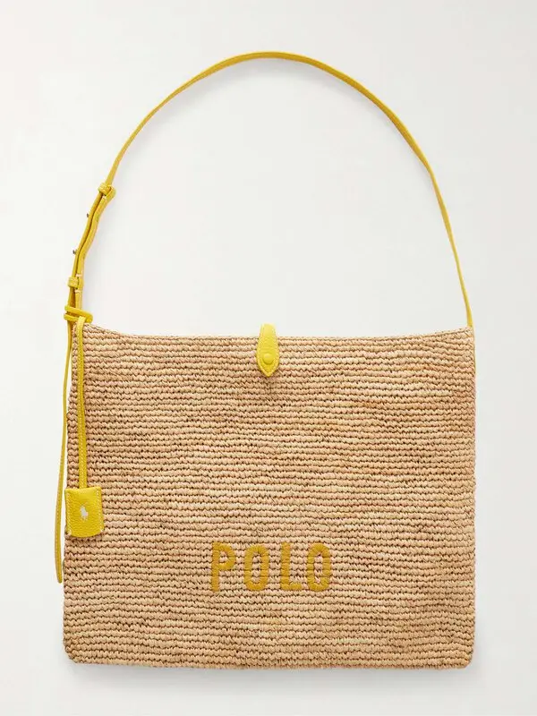 Polo Ralph Lauren Leather-trimmed Embroidered Raffia Shoulder Bag - Beige