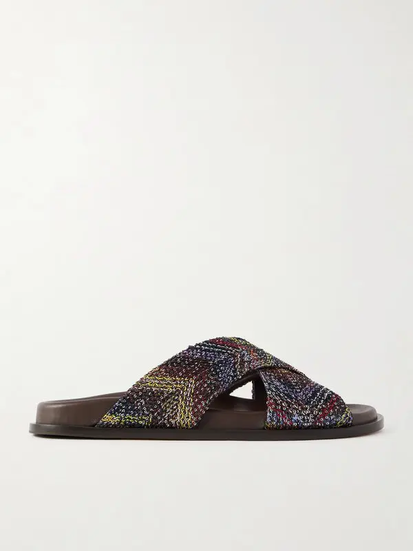 Missoni Sequin-embellished Striped Woven Sandals - Brown