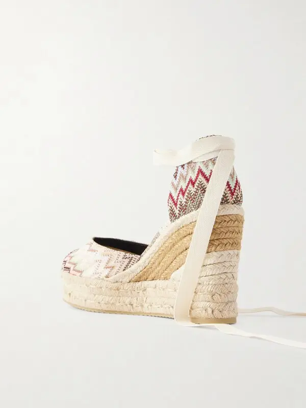 Missoni Eva 80 Striped Woven Wedge Sandals - Neutrals