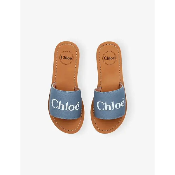 Chloé Logo-print Woven Slides - Blue
