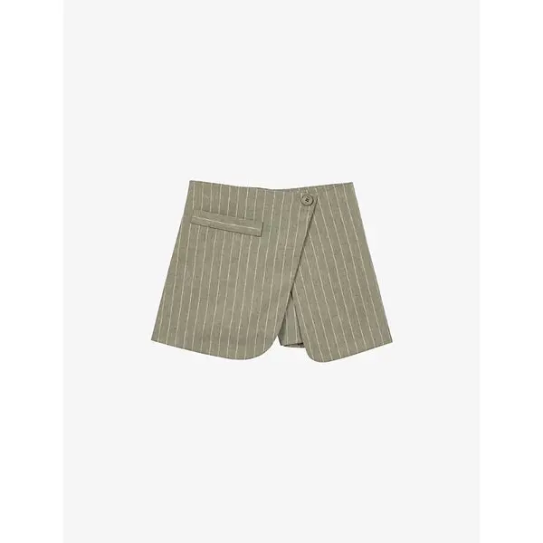 Maje Wrap-front Pinstriped Linen-blend Shorts