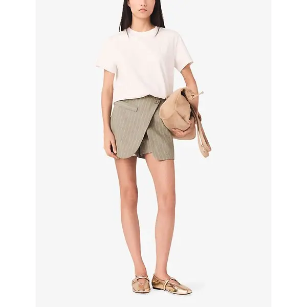 Maje Wrap-front Pinstriped Linen-blend Shorts