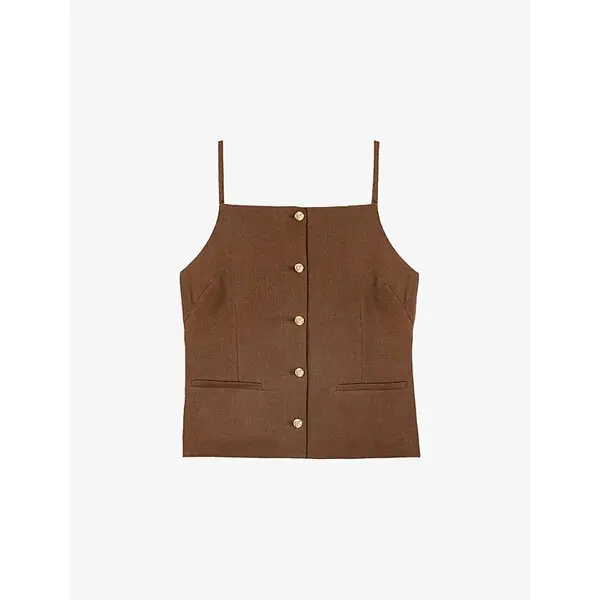 Maje Square-neck Button-down Linen Top