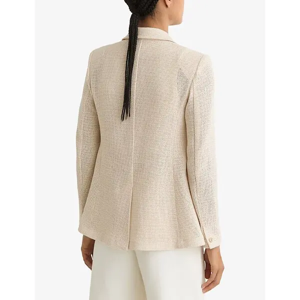 REISS Open-weave Double-breasted Cotton-blend Blazer