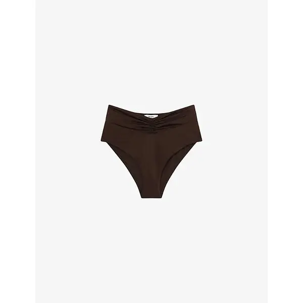 REISS Maisie Ruched Bikini Bottoms - Chocolate Brown