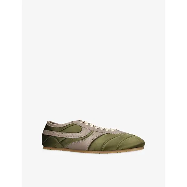 Dries Van Noten Satin And Leather Trainers - Khaki