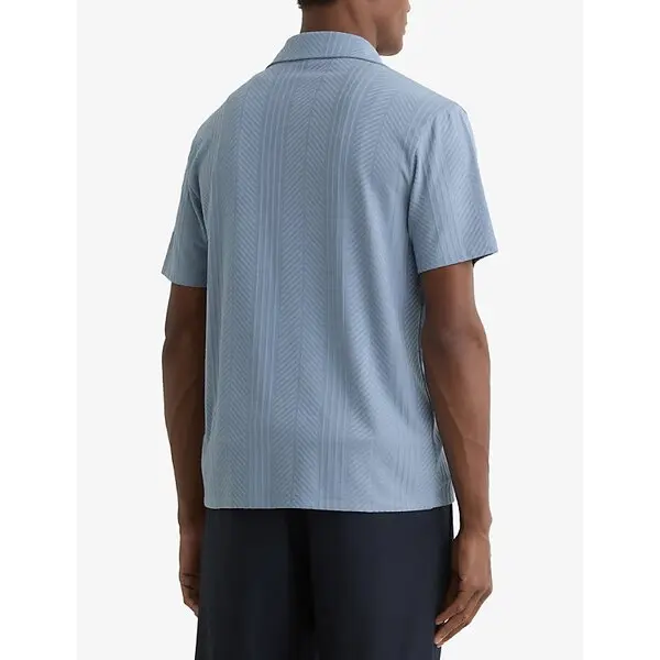 REISS Frederick Cuban-collar Jacquard Stretch-woven Shirt - Soft Blue
