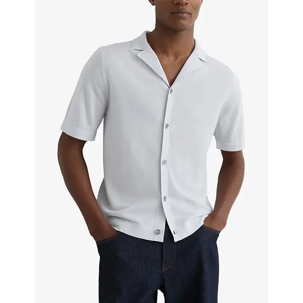 REISS Grafton Cuban-collar Short-sleeve Wool Shirt