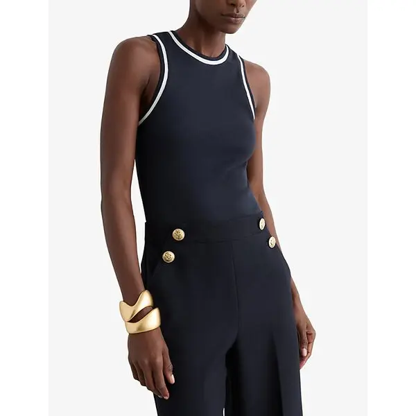 REISS Contrast-trim Stretch-cotton Vest