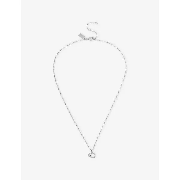 COACH C Charm Brass Pendant Necklace - Rhodium