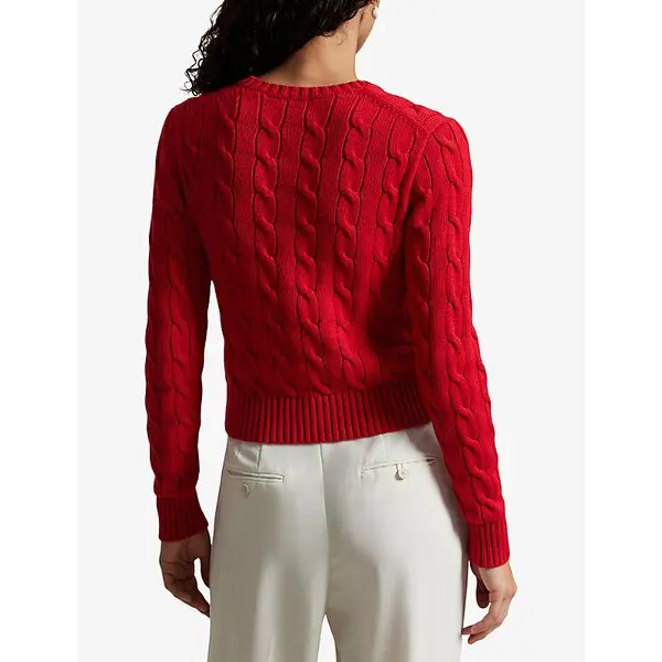 Polo Ralph Lauren Flag-intarsia Cable-knit Cotton Jumper - Rl2000 Red