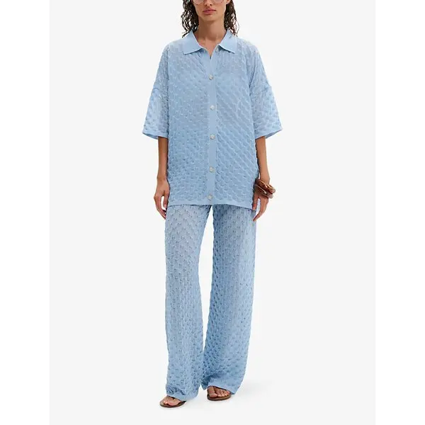 MALINA Alissa Wide-leg Knitted Trousers - Sky