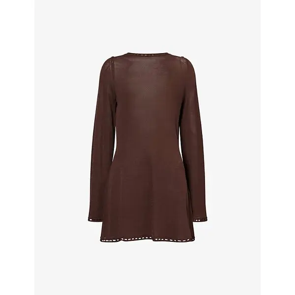 AWAY THAT DAY Mahe Long-sleeve Knit Mini Dress - Espresso