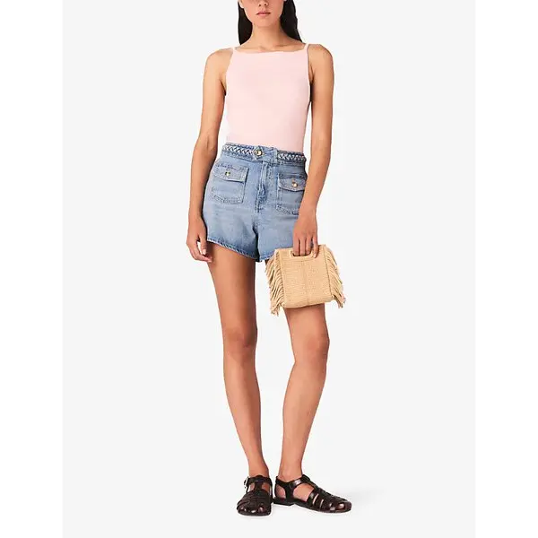 Maje Braided-waist Denim Shorts