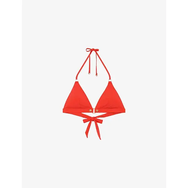 REISS Stud-embellished Triangle Bikini Top - Coral Orange