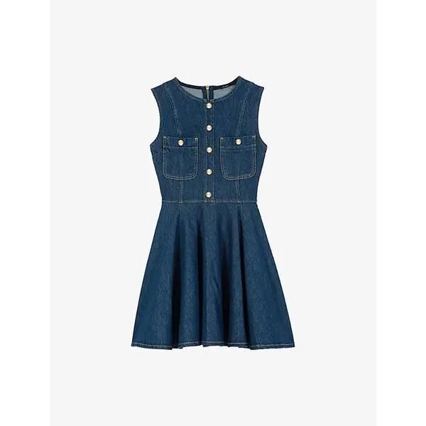 Maje Button-up Flared Denim Mini Dress - Navy