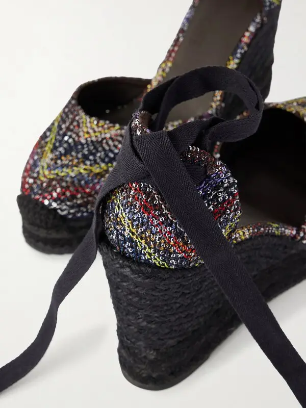 Missoni Eva 80 Striped Woven Wedge Sandals - Brown