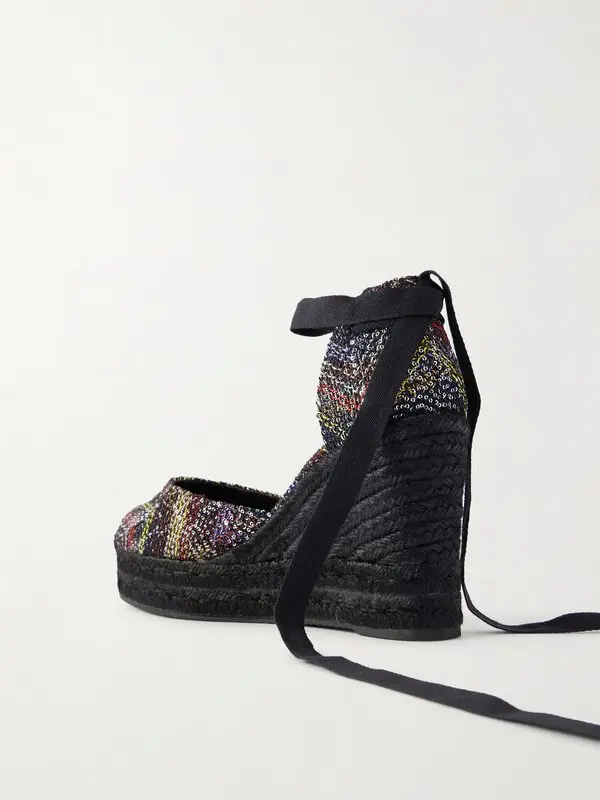 Missoni Eva 80 Striped Woven Wedge Sandals - Brown