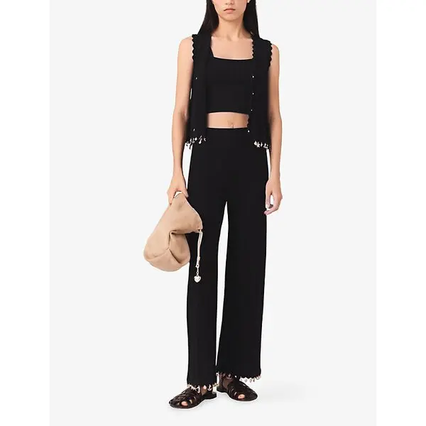 Maje Charm-embellished Knitted Trousers