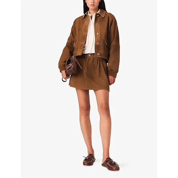 Maje Relaxed-fit Suede Jacket - Camel