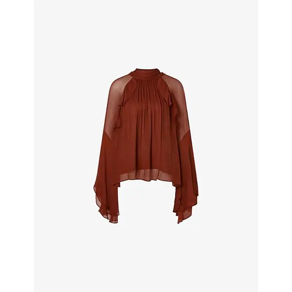 MALINA Therese Ruffled Chiffon Blouse - Rust
