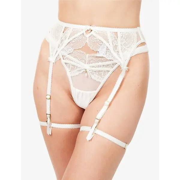 Lounge Penelope Embellished Lace Suspender And Thong Set