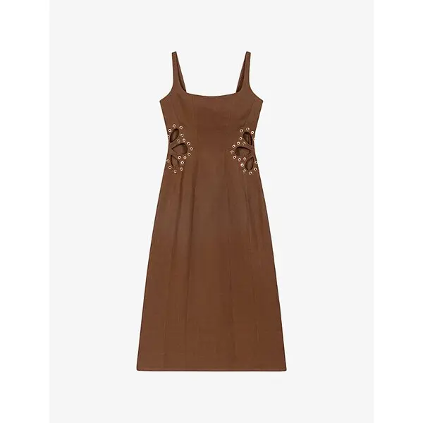 Maje Square-neck Cut-out Linen Maxi Dress