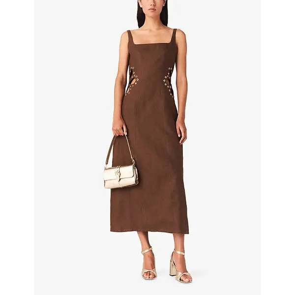 Maje Square-neck Cut-out Linen Maxi Dress