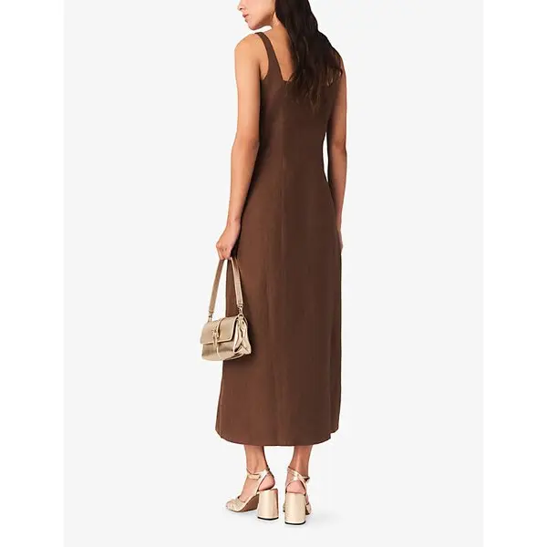 Maje Square-neck Cut-out Linen Maxi Dress