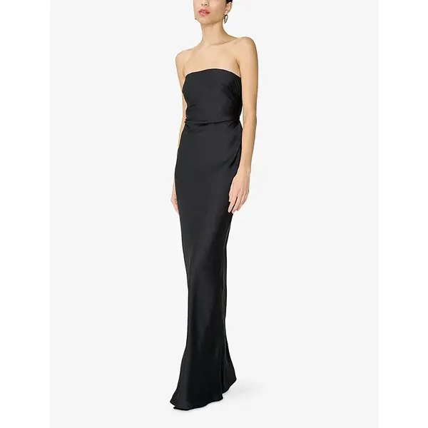 OMNES Strapless Satin Maxi Dress