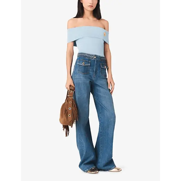 Maje Braided-waist Flared-leg Denim Jeans