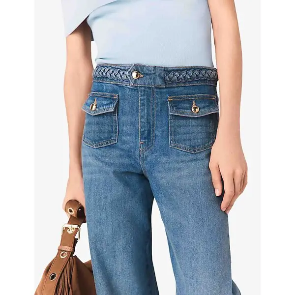 Maje Braided-waist Flared-leg Denim Jeans