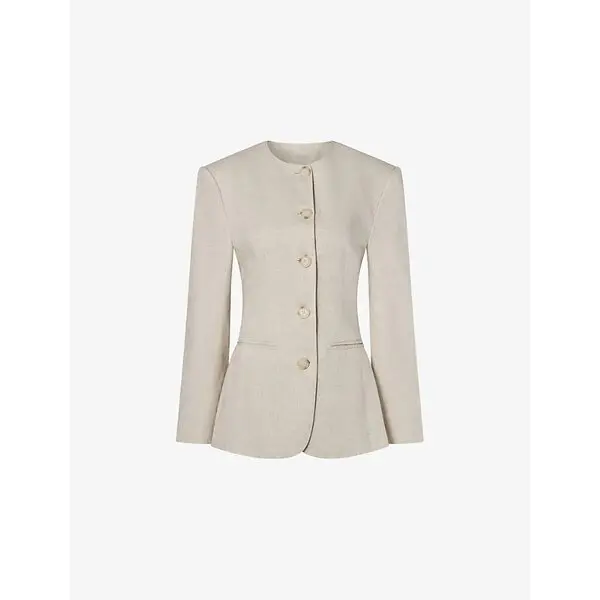 MALINA Carol Round-neck Linen Blazer - Sand
