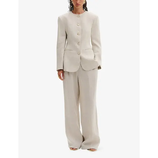 MALINA Carol Round-neck Linen Blazer - Sand