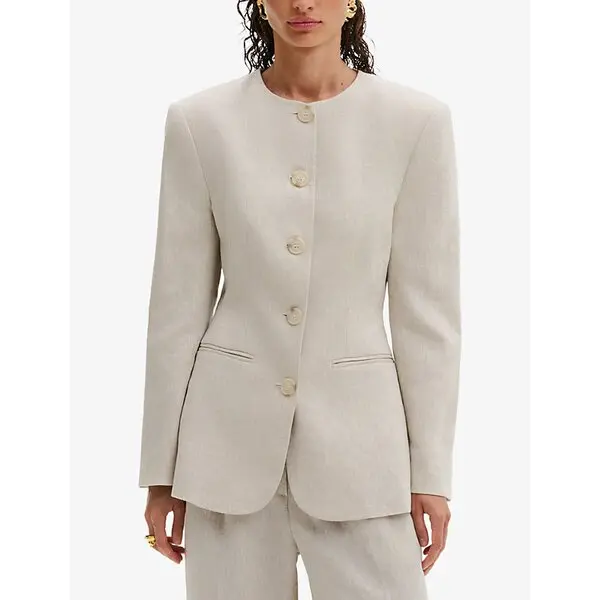 MALINA Carol Round-neck Linen Blazer - Sand