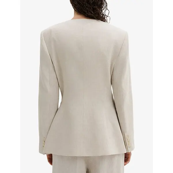 MALINA Carol Round-neck Linen Blazer - Sand
