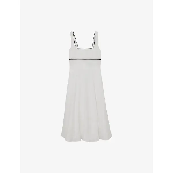 REISS Dorethea Contrast-trim Linen Midi Dress - Ivory