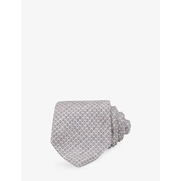 REISS Geometric-print Silk Tie - Soft Blue
