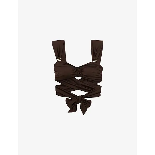 REISS Maisie Wrap-around Bikini Top - Chocolate Brown