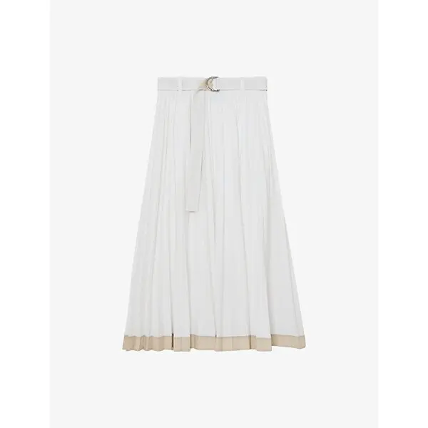 REISS Allora Pleated Woven Midi Skirt - Ivory